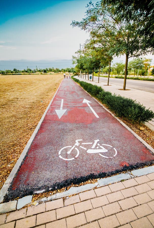Bicycle Lane Sign on the Ground Stock Photo - Image of rail, asphalt ...