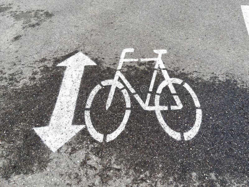 Bicycle Lane Sign on Urban Asphalt Path Symbolizing Cycling Direction ...