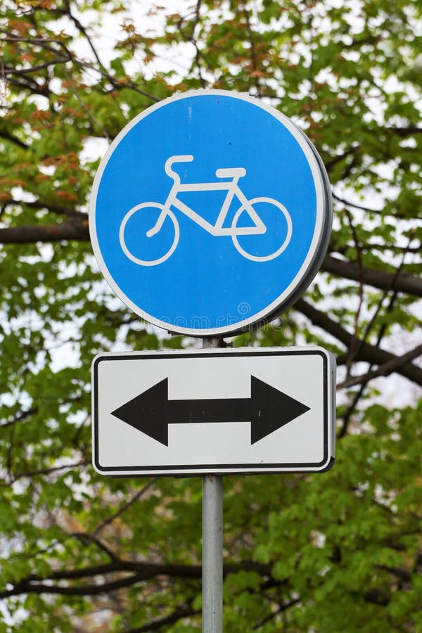 Bicycle Lane with Two-way Traffic Sign Stock Image - Image of forest ...