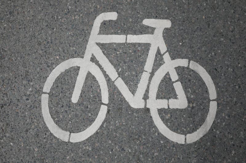 Bicycle Lane with White Sign Painted on Asphalt, Top View Stock Image ...