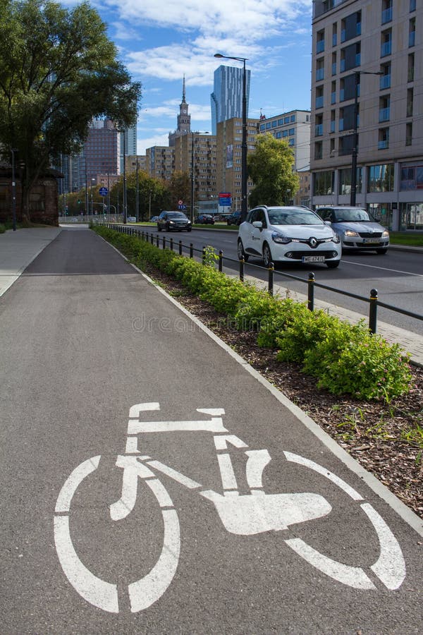 Bicycle Line Covered by Autumnal Leaves by Rainy Day Stock Photo ...