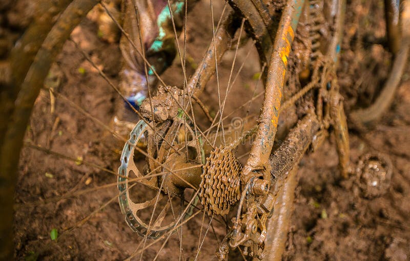 Bicycle MTB Mud condition stock image. Image of away - 132366057