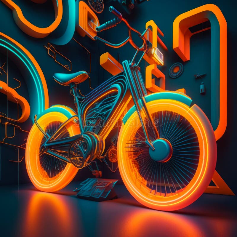 Bicycle with Neon Lights. Generative AI Stock Illustration ...