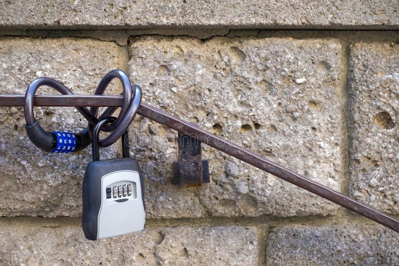 Bicycle Number Lock Hanging on Railing. Stock Image - Image of ...