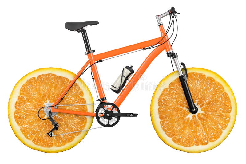 Bicycle with Orange Fruit Wheels, 3D Rendering Stock Illustration ...