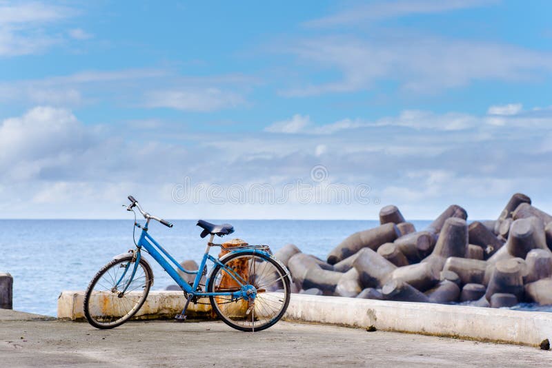 Bicycle Parked at the Coast Stock Image - Image of peaceful, nature ...