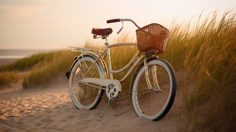 A Bicycle is Parked on the Sand by the Beach. Generative AI Image ...