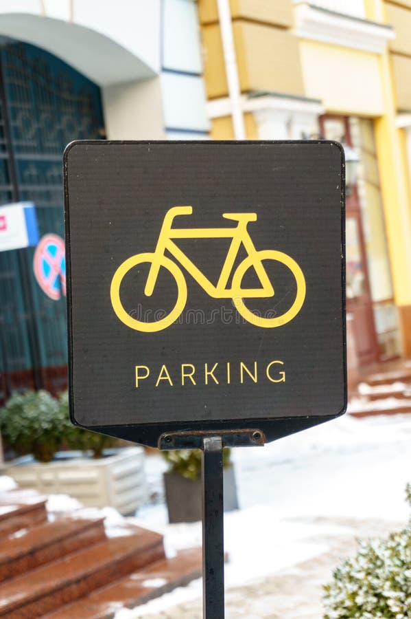 Bicycle Parking Sign on the Street Stock Photo - Image of ride, park ...