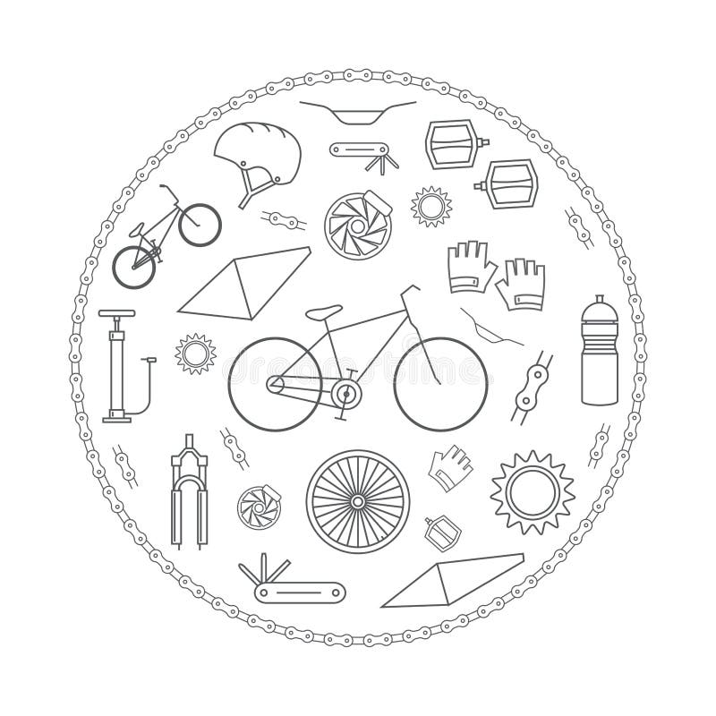 Bicycle Parts and Accessories. Line Icons Set. Vector. Stock Vector ...