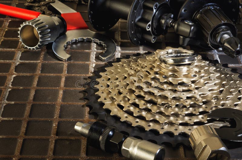 Bicycle Parts and Tools for Bicycle Repair Stock Photo - Image of ...