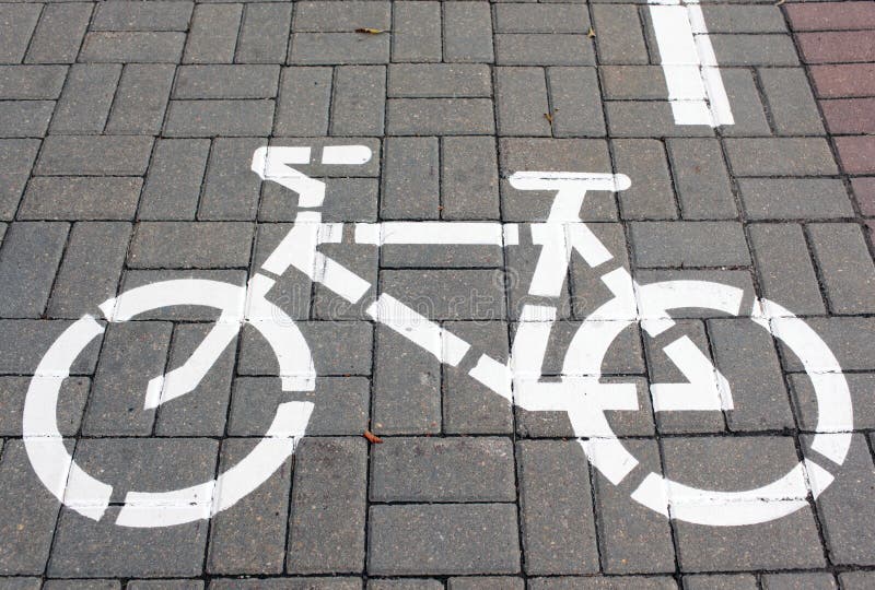 Bicycle Path Sign on Paving Slabs Closeup Stock Photo - Image of cycle ...