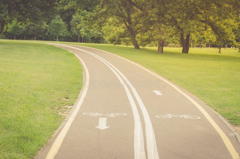 Bicycle Path Along the Park/bicycle Path Along the Park in Sunny Day ...