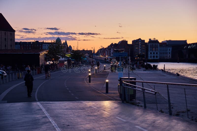 Bicycle Path in Copenhagen during Sunset. Denmark Stock Image - Image ...