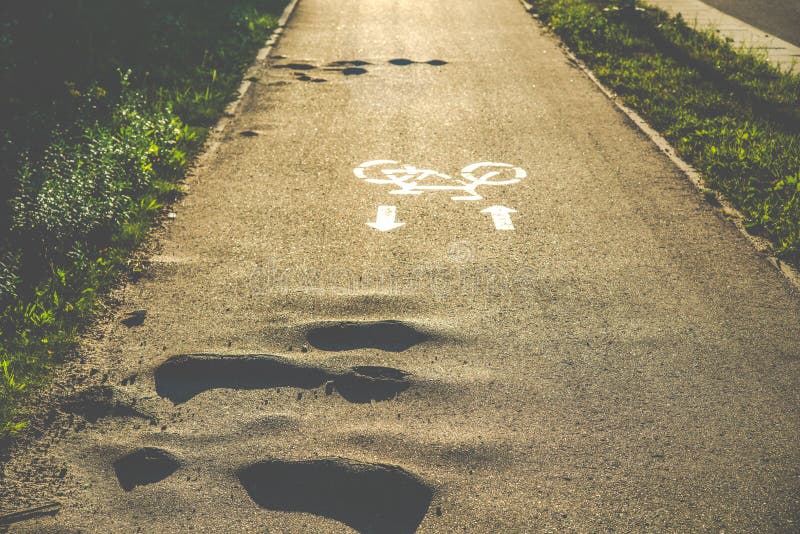 Bicycle path is damaged stock image. Image of street - 152498329
