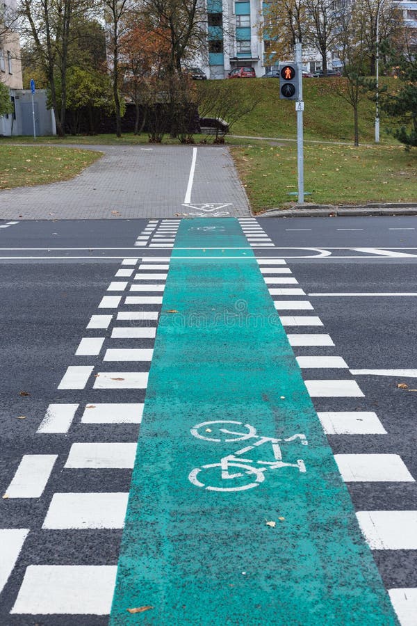 Bicycle Path Passing through the Pedestrian Crossing. Stock Image ...