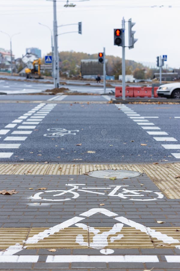 Bicycle Path Passing through the Pedestrian Crossing. Stock Image ...