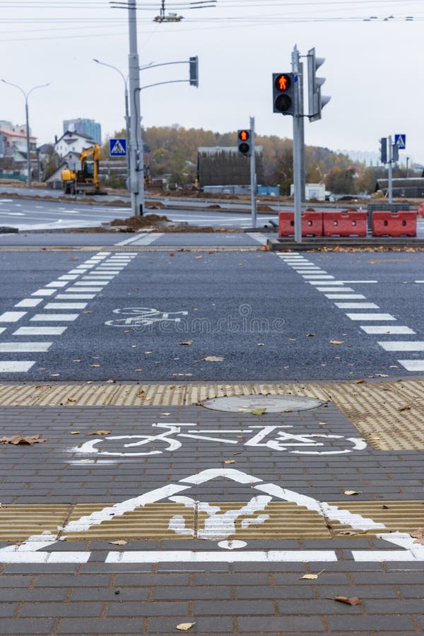Bicycle Path Passing through the Pedestrian Crossing. Stock Image ...