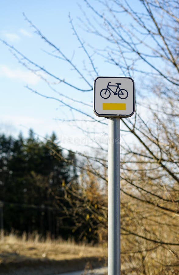 Bicycle Path Road Sign Against a Background of Trees Stock Photo ...