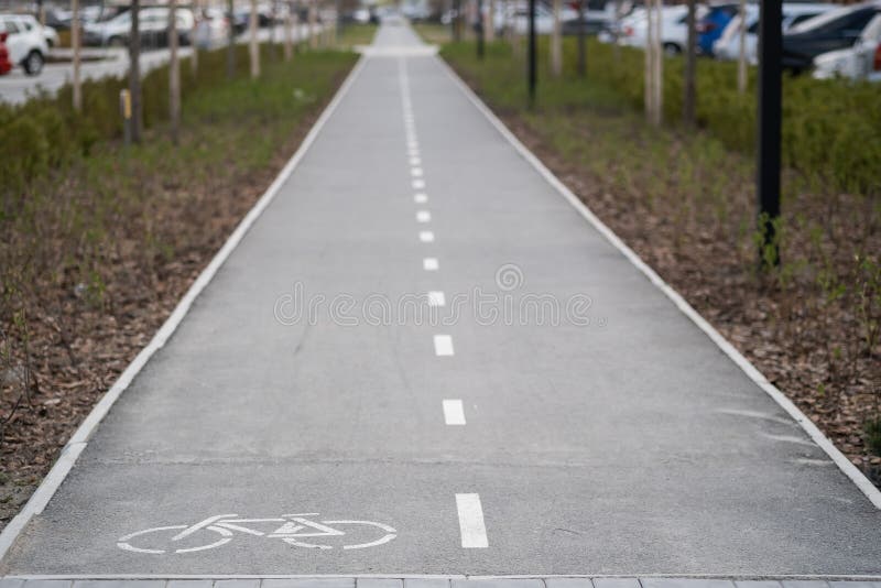 Bicycle Path Road Sign on City Street Stock Image - Image of track ...