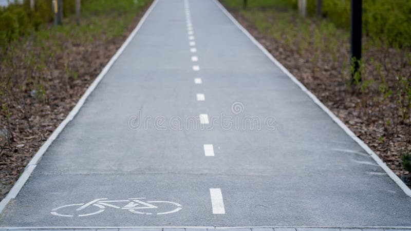 Bicycle Path Road Sign on City Street Stock Photo - Image of route ...