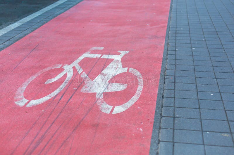 Bicycle Path on the Sidewalk Highlighted in Red Stock Photo - Image of ...