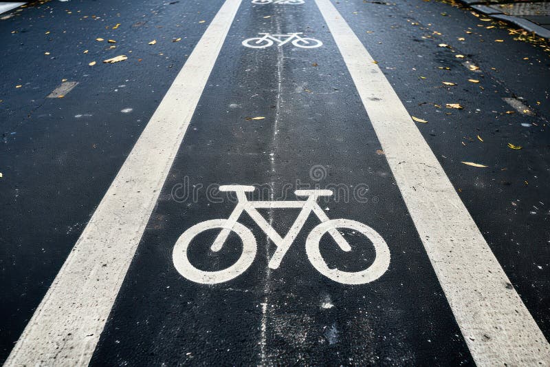Bicycle Path Sign, Markings on Asphalt. Generative AI Stock Image ...