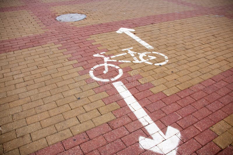 Bicycle Path Sign on Paving Slabs Closeup Stock Photo - Image of cycle ...