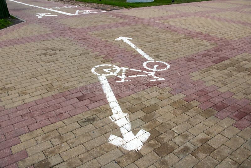 Bicycle Path Sign on Paving Slabs Closeup Stock Photo - Image of cycle ...