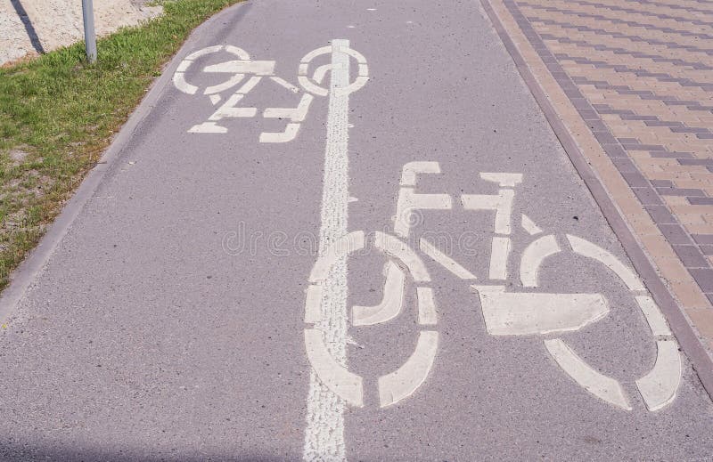 Bicycle Path on the Street. Road Sign for Cyclists, Applied To the ...