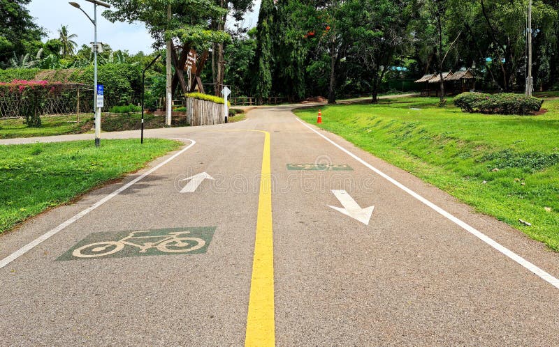 Bicycle paths in the park stock photo. Image of suburb - 284786474