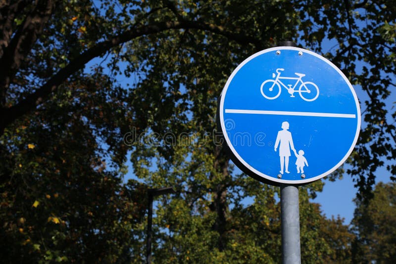 Bicycle and Pedestrian Shared Path Sign Stock Photo - Image of ...