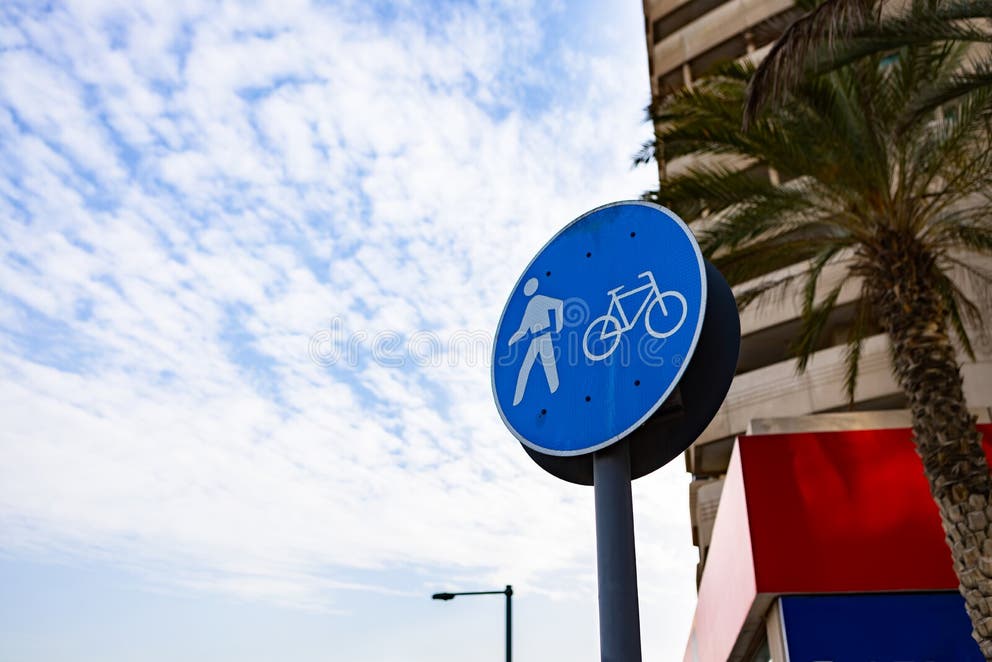 Bicycle and Pedestrian Shared Route Sign in Dubai Stock Image - Image ...