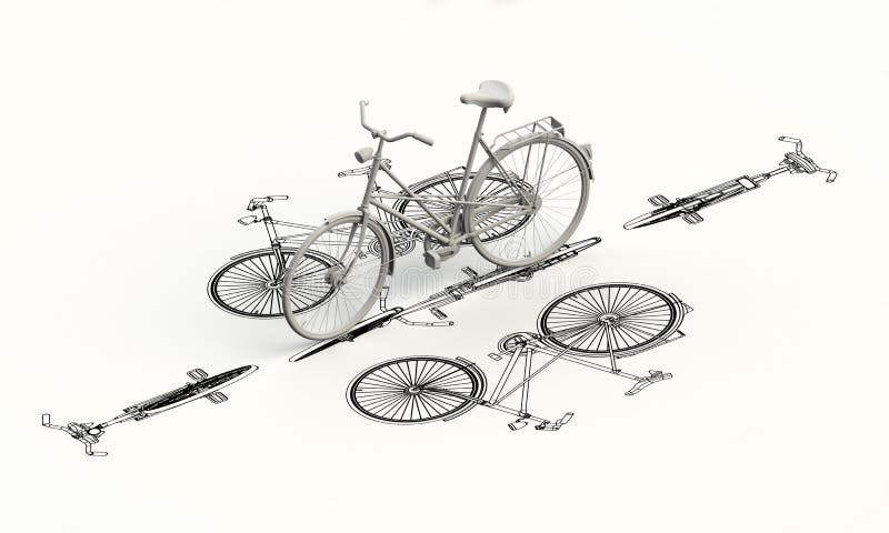 Bicycle plan with 3d model stock illustration. Illustration of printout ...