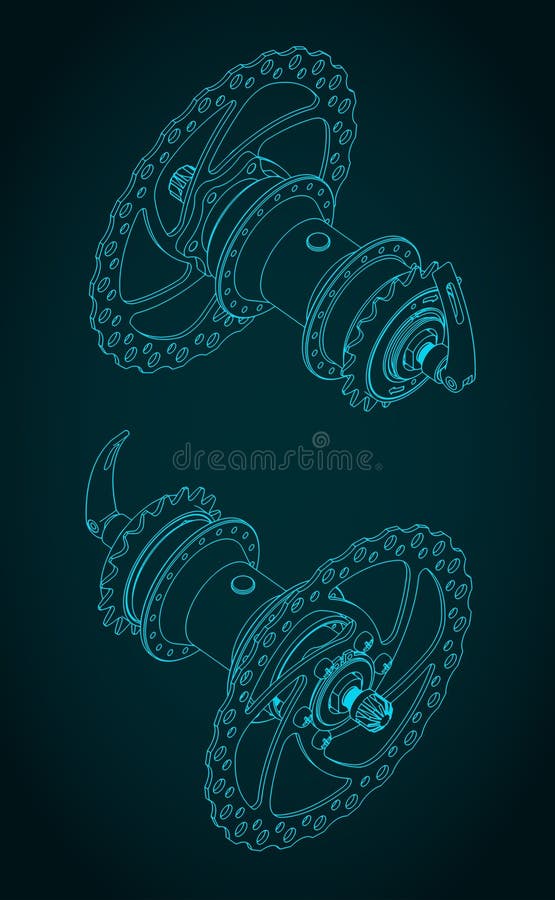 Bicycle Rear Hub Isometric Technical Drawings Stock Vector ...
