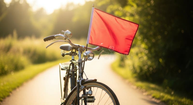 Bicycle with Red Flag on Path Stock Illustration - Illustration of path ...