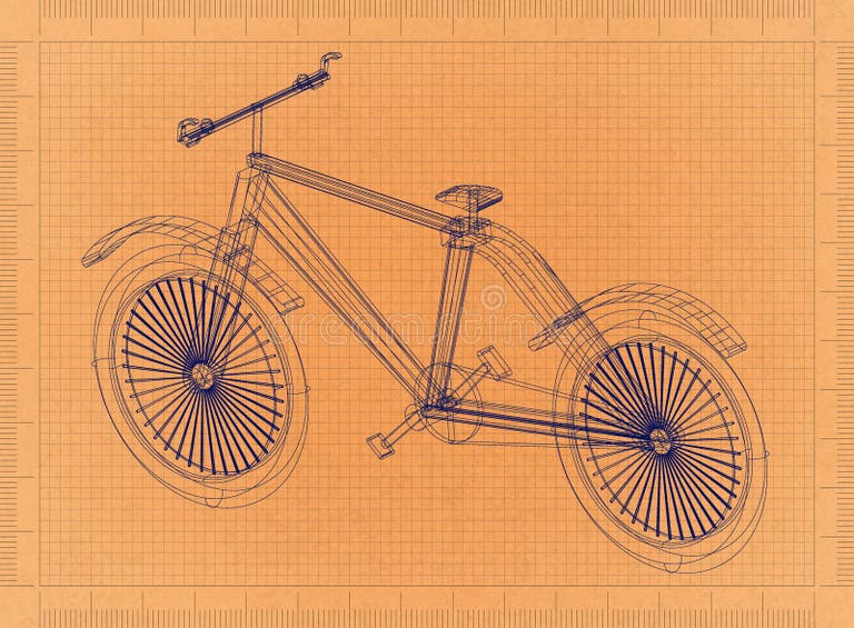 Bicycle - Retro Blueprint stock illustration. Illustration of cycle ...