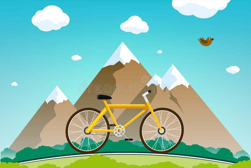 Bicycle Rides on the Road with Mountains in the Background Stock Vector ...