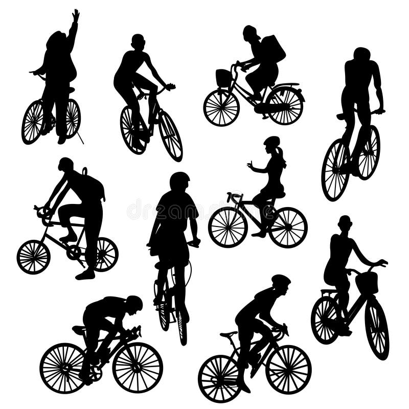 Bicycle Riding Bundle Athlete Pose Silhouette Stock Vector ...