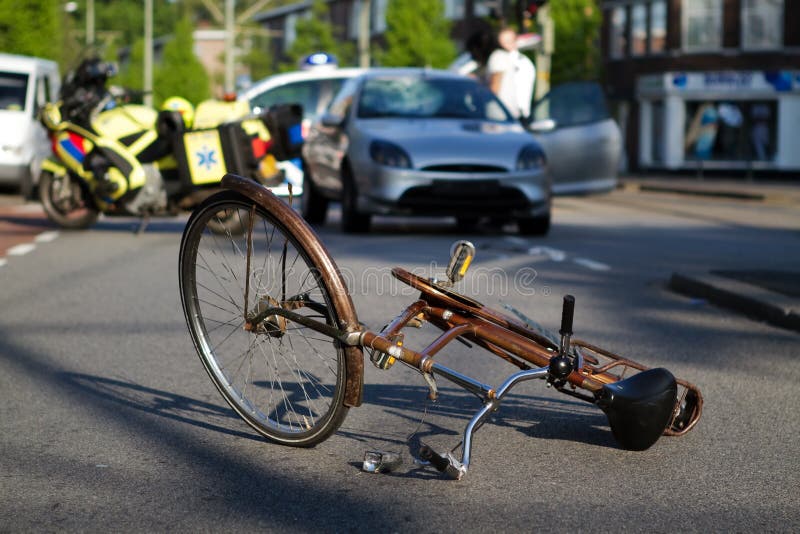 Bicycle Wreck Scene stock photo. Image of cyclist, crash - 10490654