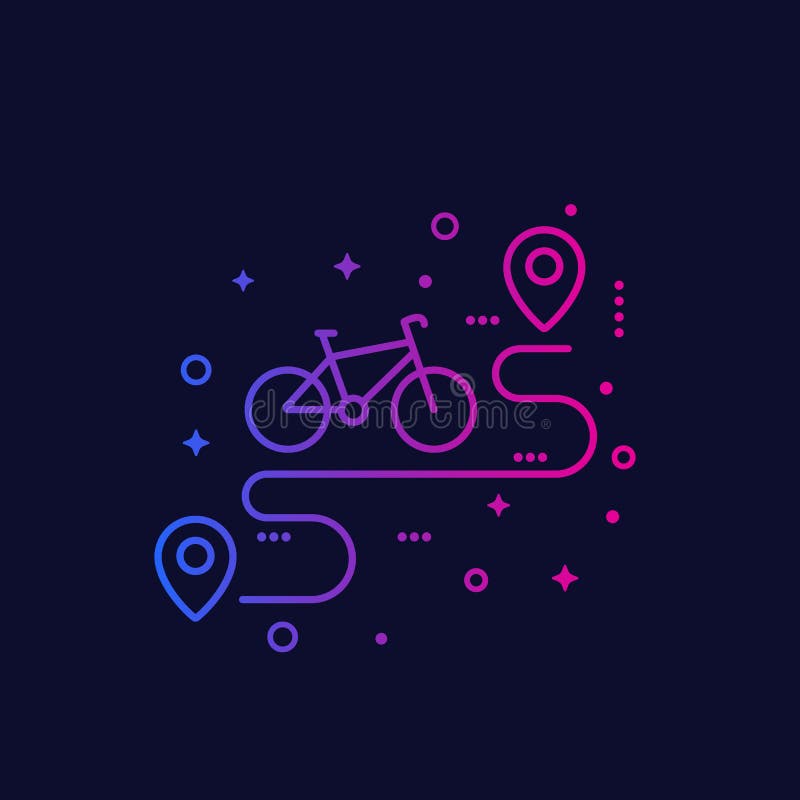 Bicycle and Route, Line Vector Icon Stock Vector - Illustration of ...