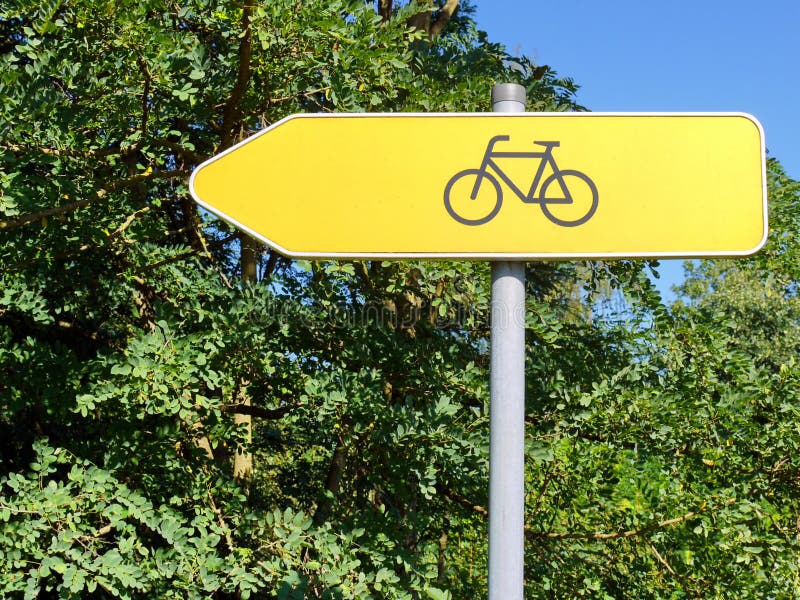 Bicycle route yellow sign stock photo. Image of route - 37085412
