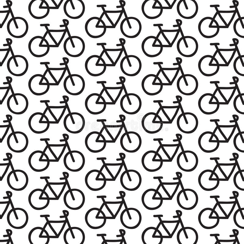 Bicycle Seamless Doodle Pattern, Vector Line Illustration Stock ...