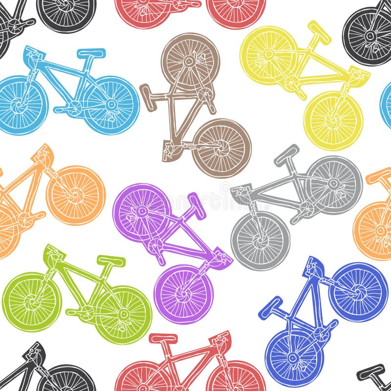 Bicycle Seamless Pattern Freehand Stock Illustration - Illustration of ...