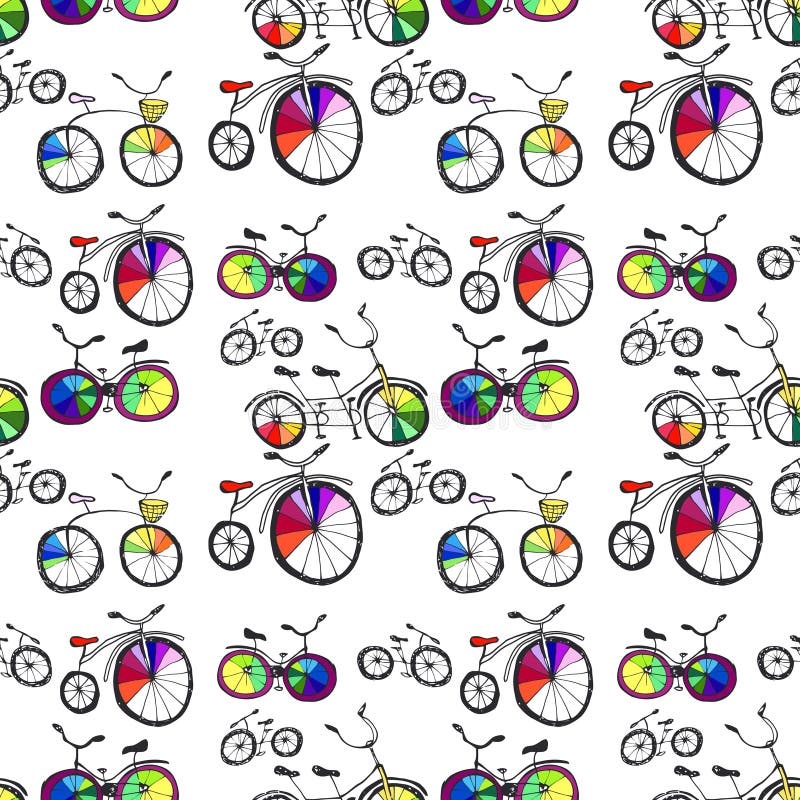 Bicycle Seamless Doodle Pattern, Hand Drawn Vector Stock Vector ...