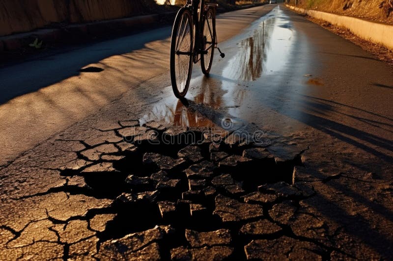 Bicycle Shadow Approaching a Large Pothole Stock Illustration ...