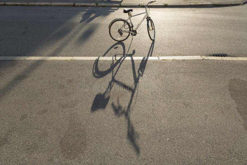 Bicycle and shadow stock photo. Image of harmony, monochrome - 97933354
