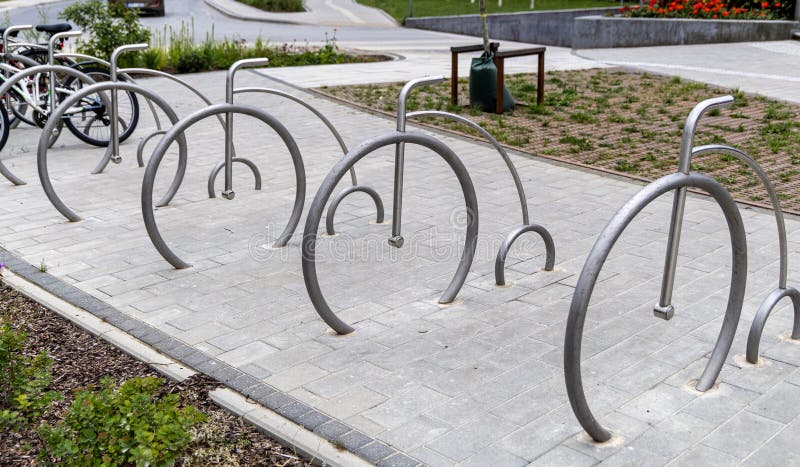 Bicycle Shape Empty Metal Bike Parking Racks Stock Image - Image of ...