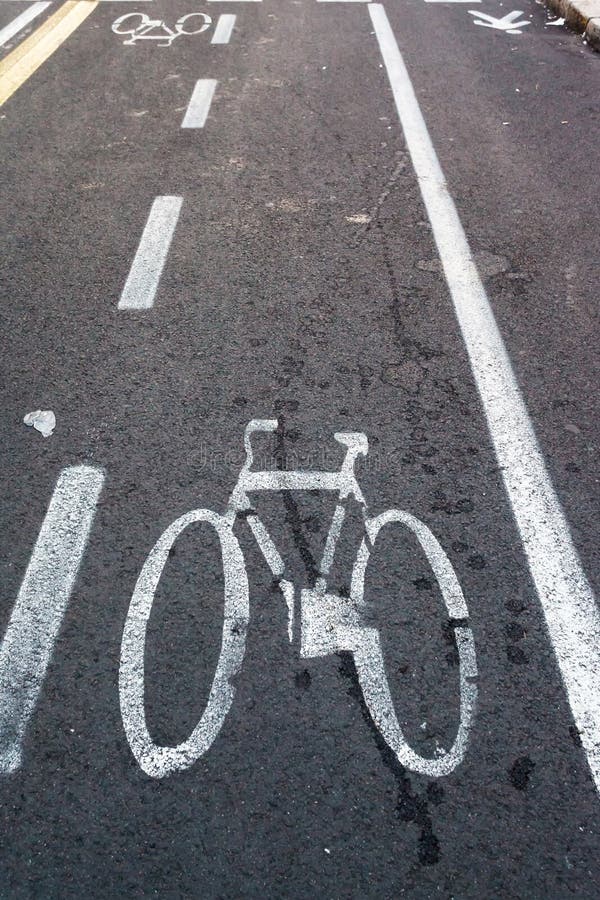 Bicycle Sign Applied White Paint Stock Image - Image of ride, road ...