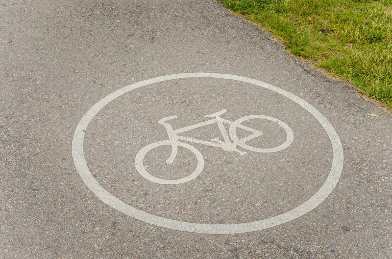 Bicycle Sign on Asphalt stock photo. Image of symbol - 49834722