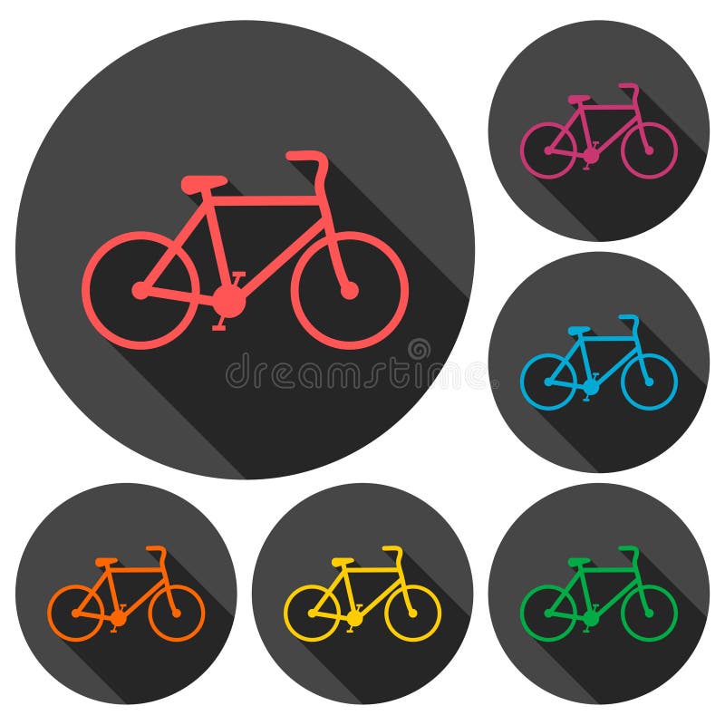 Bicycle Sign Icons Set with Long Shadow Stock Vector - Illustration of ...